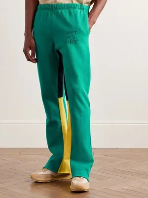 GALLERY DEPT. Flared Denim-panelled Logo-print Cotton-jersey Sweatpants - Green