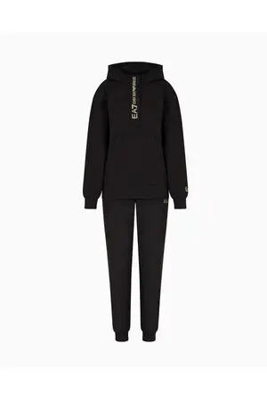 EA7 EA7 Stretch Cotton Jersey Hooded Tracksuit - Black