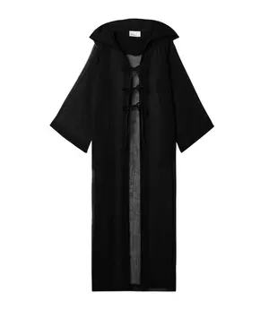 Lisa Marie Fernandez Hooded Crinkled Linen-blend Gauze Kaftan - Black