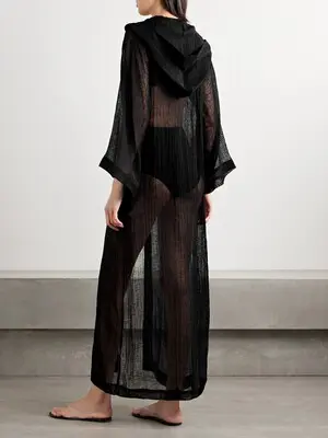 Lisa Marie Fernandez Hooded Crinkled Linen-blend Gauze Kaftan - Black