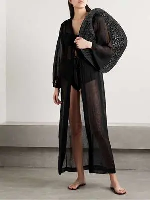 Lisa Marie Fernandez Hooded Crinkled Linen-blend Gauze Kaftan - Black