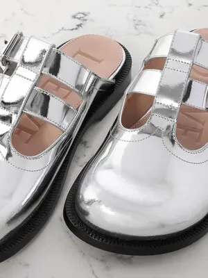 Loewe Campo Metallic Leather Mary Jane Mules - Silver