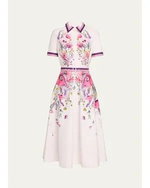 Rickie Freeman For Teri Jon Belted Floral Shirtdress - Ivory Multi