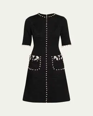 Rickie Freeman For Teri Jon Bead-embellished Boucle Dress - Black Whit