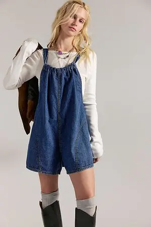 Free People We The Free Freebird Shortalls - Mid Indigo