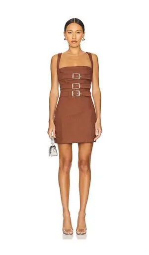 BY.DYLN Cindy Mini Dress With Belt Accents - Rust