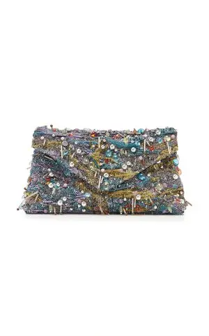 Dries Van Noten Embroidered Jacquard Envelope Clutch - Yellow
