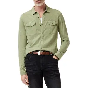 John Varvatos Avron Slub Organic Cotton Knit Snap-up Western Shirt - Ivy