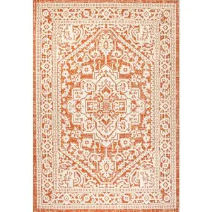 JONATHAN Y Sinjuri Medallion Textured Weave Indoor/outdoor Area Rug - Orange/cream