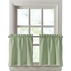 Dkny Chrysanthemum Set Of 2 Floral Tier Curtains - Sage