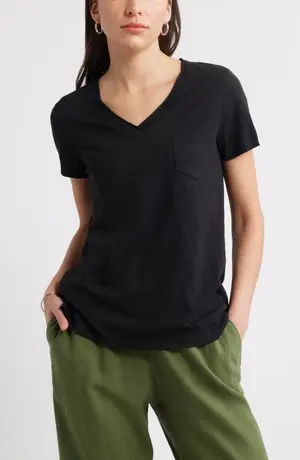 Caslon Cotton & Modal V-neck T-shirt - Black