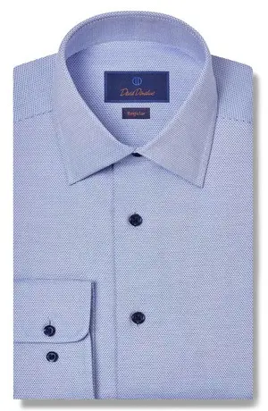 David Donahue Regular Fit Micro Geometric Dobby Dress Shirt - Blue