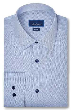 David Donahue Regular Fit Micro Geometric Dobby Dress Shirt - Blue