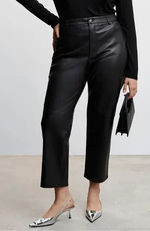 Mango Straight Leg Faux Leather Trousers