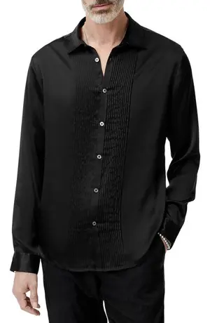 John Varvatos Pleated Front Silk Button-up Shirt - Black