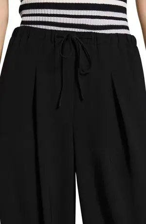 Theory Drawstring Wide Leg Trousers - Black