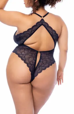 MAPALE Cutout Lace Bodysuit - Midnight Blue