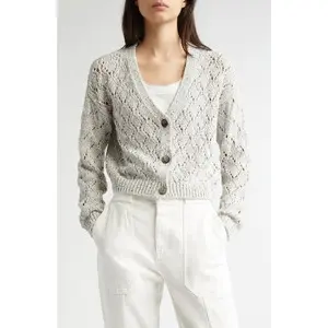 Eleventy Sequin Diamond Stitch Short Cardigan