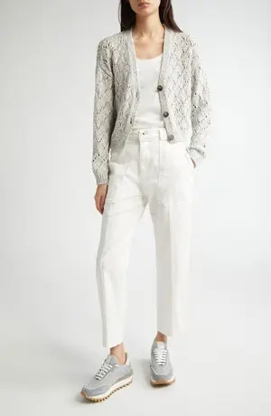 Eleventy Sequin Diamond Stitch Short Cardigan