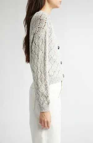 Eleventy Sequin Diamond Stitch Short Cardigan