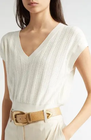 Eleventy Mixed Stitch V-neck Crop Sweater Vest