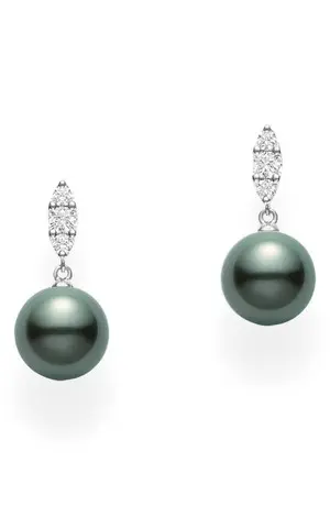 Mikimoto Morning Dew Cultured Pearl & Diamond Drop Earrings - 18kw