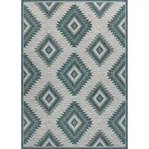 JONATHAN Y Lior Geometric Moroccan Diamond Indoor/outdoor Area Rug - Turquoise/cream
