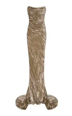 MARMAR HALIM Strapless Crushed Velvet Gown - Neutral
