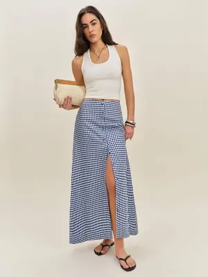 REFORMATION Reformation Petites Andi Linen Maxi Skirt Blue