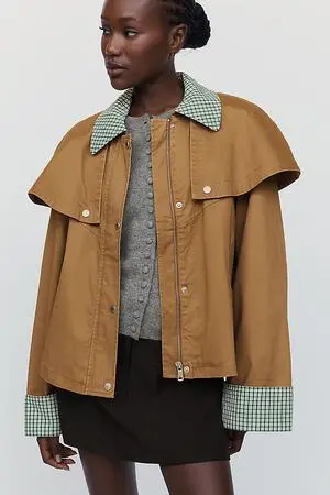 Avec Les Filles Gingham Trim Cape Jacket - Caper