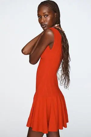 Maeve Ribbed Sweater Fit & Flare Mini Dress - Red