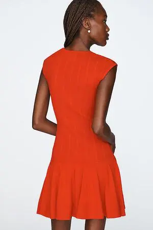 Maeve Ribbed Sweater Fit & Flare Mini Dress - Red