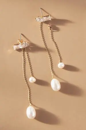 Anthropologie Pearl & Crystal Drop Earrings - Gold