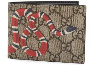 Gucci Bifold Wallet Gg Supreme Kingsnake - Beige