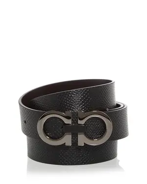 FERRAGAMO Double Gancini Reversible Leather Belt - Nero