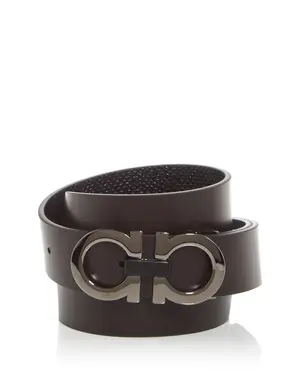 FERRAGAMO Double Gancini Reversible Leather Belt - Nero