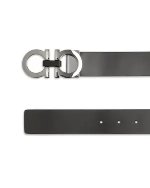 FERRAGAMO Double Gancini Reversible Leather Belt - Nero