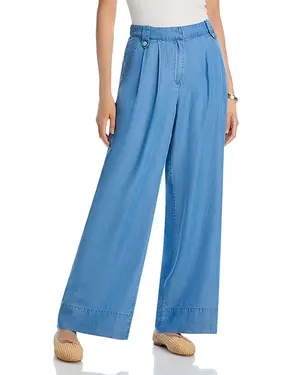 Aqua Chambray Wide Leg Pants