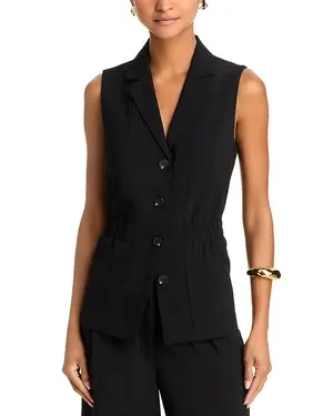 Aqua Button Down Vest With Elasticated Back - Black