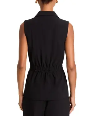 Aqua Button Down Vest With Elasticated Back - Black