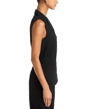 Aqua Button Down Vest With Elasticated Back - Black