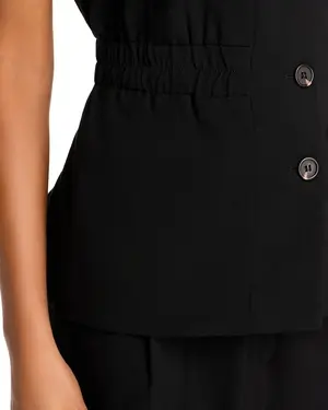 Aqua Button Down Vest With Elasticated Back - Black