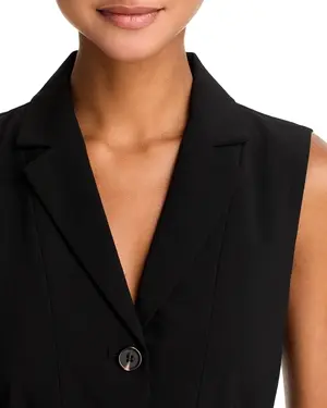 Aqua Button Down Vest With Elasticated Back - Black