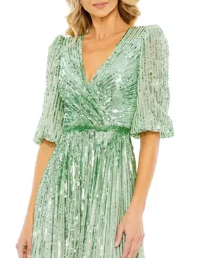 Mac Duggal Sequined Wrap Gown - Sage