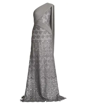 Tadashi Shoji Eamon Draped Sleeve Sequin Embroidered Gown