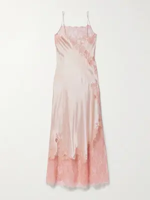 Carine Gilson Lace-trimmed Silk-satin Nightdress - Pink