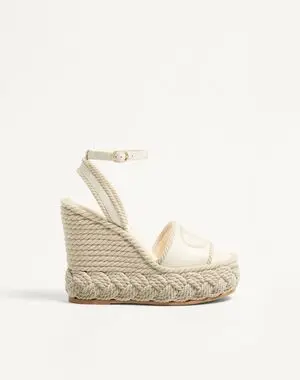 Valentino Garavani Vlogo Torchon Wedge Sandal In Nappa 130mm - Ivory