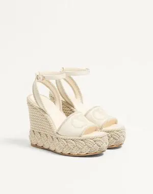 Valentino Garavani Vlogo Torchon Wedge Sandal In Nappa 130mm - Ivory