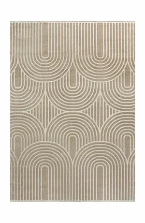 JONATHAN Y Ariana Midcentury Art Deco Striped Arches Two-tone High-low Area Rug - Beige/cream