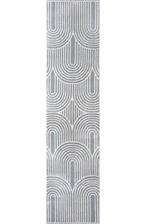 JONATHAN Y Ariana Midcentury Art Deco Striped Arches Two-tone High-low Area Rug - Blue/white